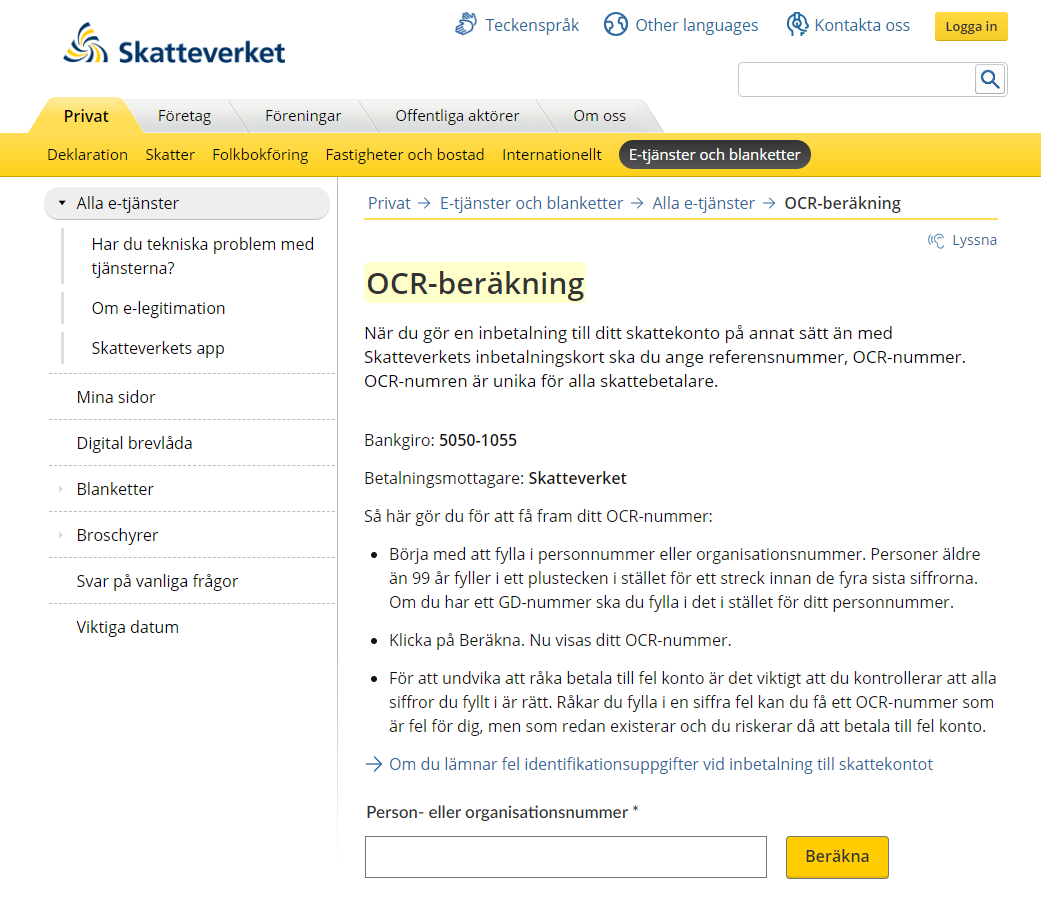 OCR-nummer på momsfaktura till Skatteverket